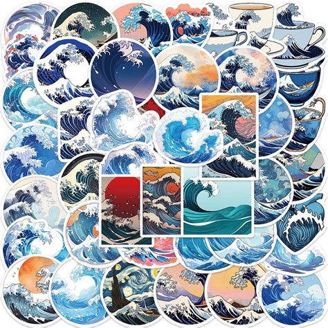 50pcs Wave Stickers Japanese Art Ocean Waves Stickers For