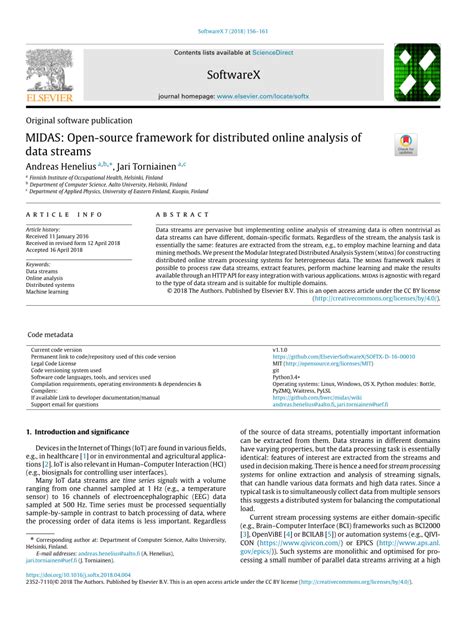 Pdf Midas Open Source Framework For Distributed Online Analysis Of Data Streams