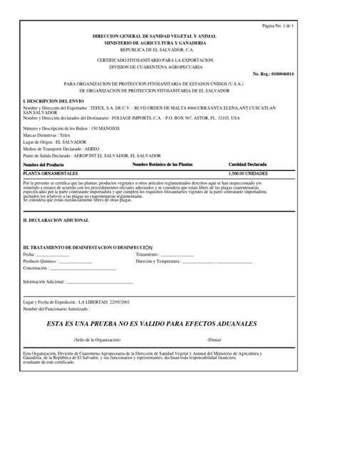 Certificado Fitosanitario Pdf Derecho
