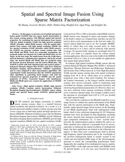 Pdf Spatial And Spectral Image Fusion Using Sparse Matrix Factorization