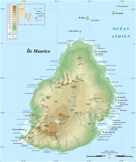 Mauritius Island Topographic Map Fr
