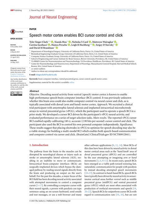 Pdf Speech Motor Cortex Enables Bci Cursor Control And Click