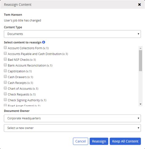 Reassigning Owners Content