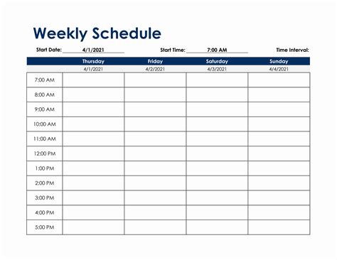 Simple Weekly Schedule Template