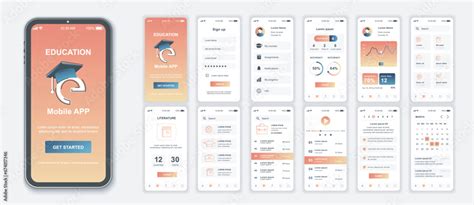 education mobile app interface screens template set online account