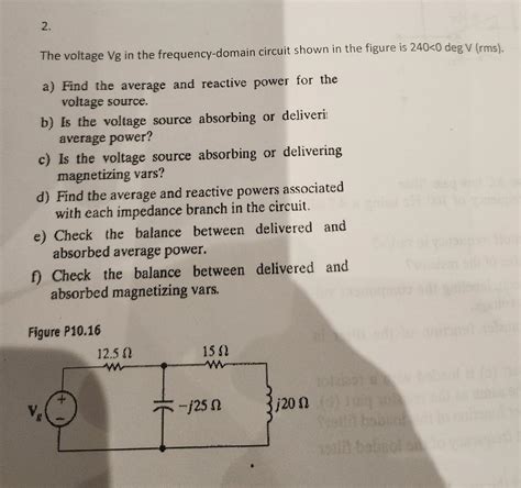 Solved The Voltage Vg In The Frequency Domain Circuit Shown