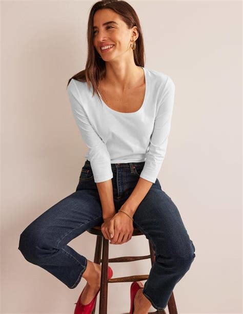3 4 Sleeve Scoop Neck Top White Boden EU