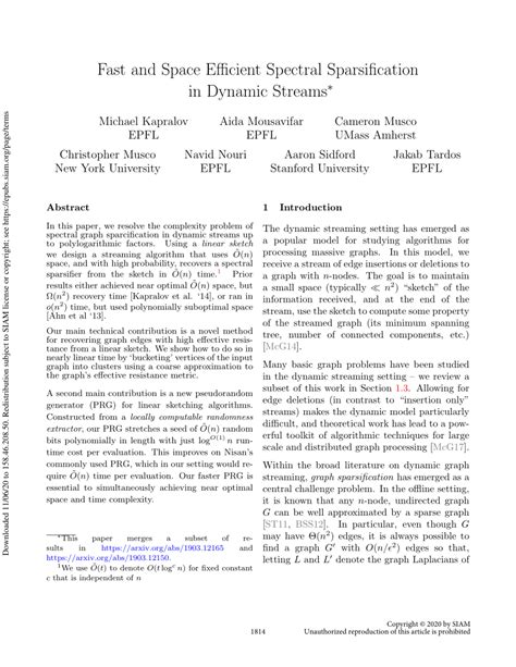 Pdf Fast And Space Efficient Spectral Sparsification In Dynamic Streams