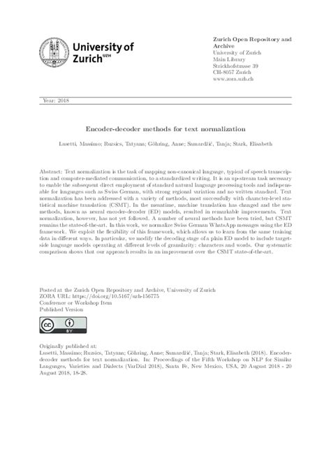 Pdf Encoder Decoder Methods For Text Normalization Encoder Decoder