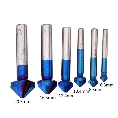 Drillpro 6pcs 3 Flutes Hss Blue Nano Chamfering End Mill 90 Degree Chamfer Cutter Countersink