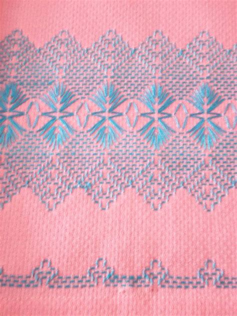 2 Vintage Swedish Huck Weaving Hand Towels Bargello Design Turquois