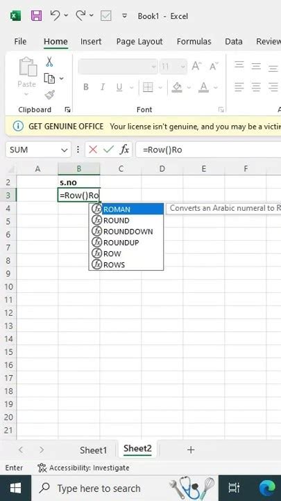 auto adjust serial numbers shorts excel msexcel exceltutorial