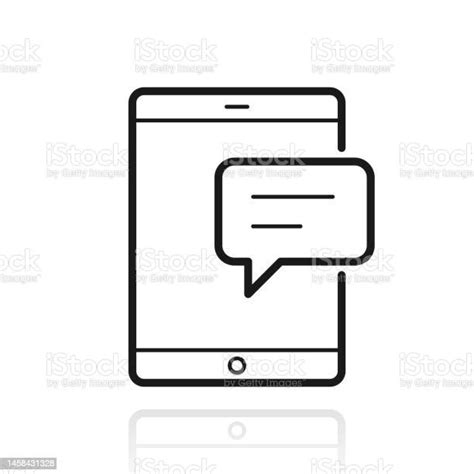 말풍선이 있는 태블릿 Pc 흰색 배경에 반사된 아이콘 Brand Name Online Messaging Platform에 대한