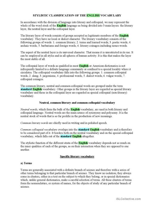 Classification Of Englash Vocabulary English Esl Worksheets Pdf And Doc