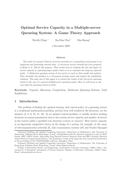 pdf optimal service capacity in a multiple server queueing system a