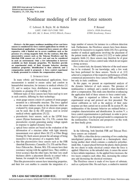 Nonlinear Modeling Of Low Cost Force Sensors Pdf Sensor Thin Film