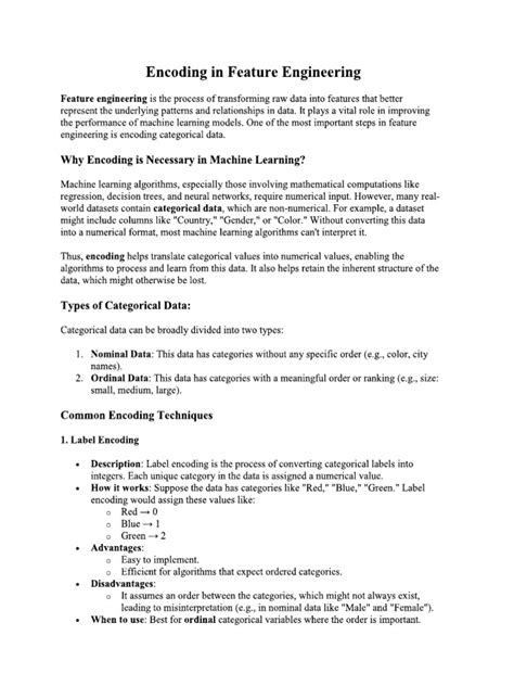 encoding in feature engineering ml pdf