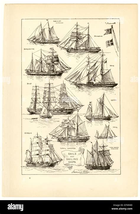 An Engraved Illustration Of Sails And Sailing Ships Early 1900s Uk
