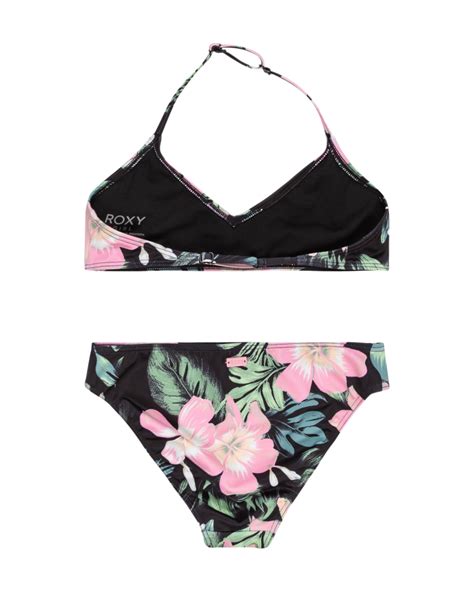 The Roxy Girls Shadow Floral Brasic Tri Bikini Set In Black Anns