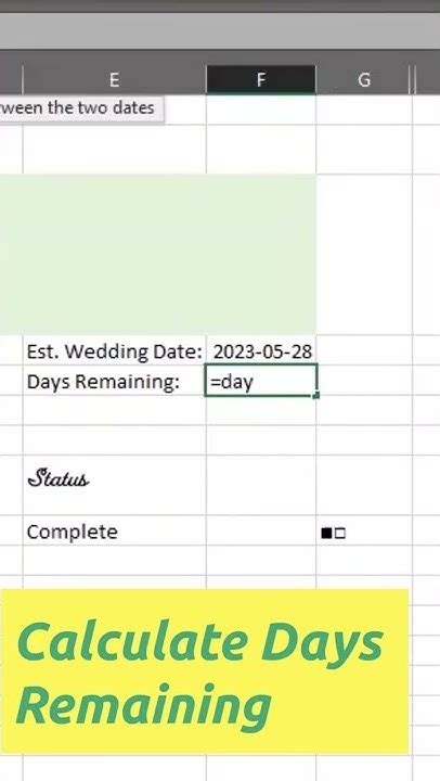 Calculate Days Remaining In Excel Youtube
