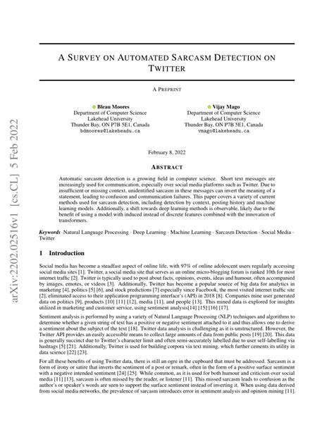 Pdf A Survey On Automated Sarcasm Detection On Twitter