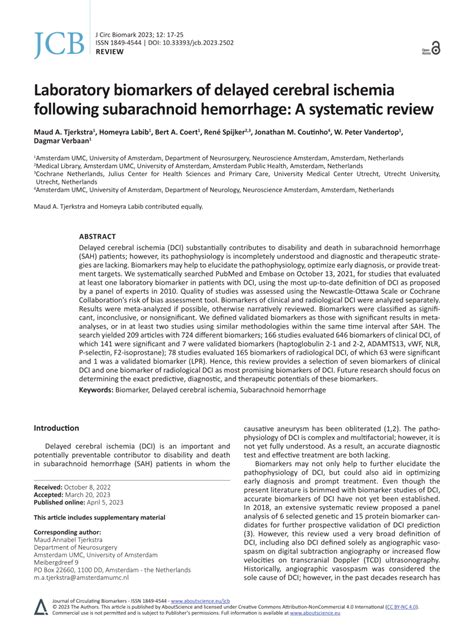 pdf laboratory biomarkers of delayed cerebral ischemia following