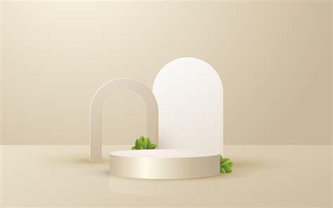 3d 무대 라운드 포디움 기하학적 플랫폼과 함께 부드러운 크림 배경 이벤트 홍보 화장품 프레젠테이션 모에 완벽합니다