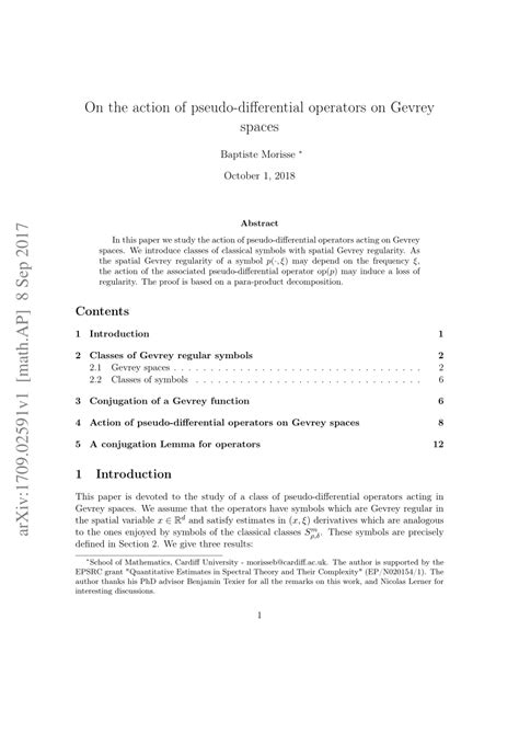 Pdf On The Action Of Pseudo Differential Operators On Gevrey Spaces