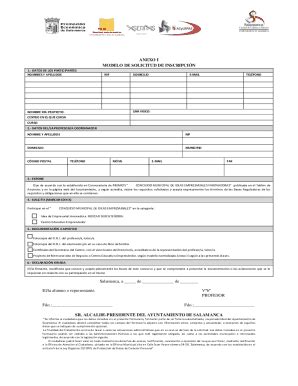Completable En línea ANEXO I MODELO DE SOLICITUD DE INSCRIPCIN Fax