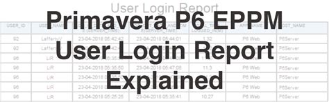 Primavera P6 EPPM User Login Report Explained Ten Six Consulting