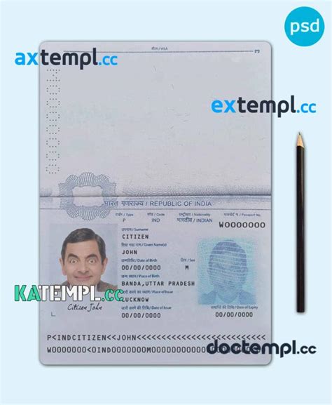 Sample India Passport Template In PSD Format Fully Editable With All Fonts Present