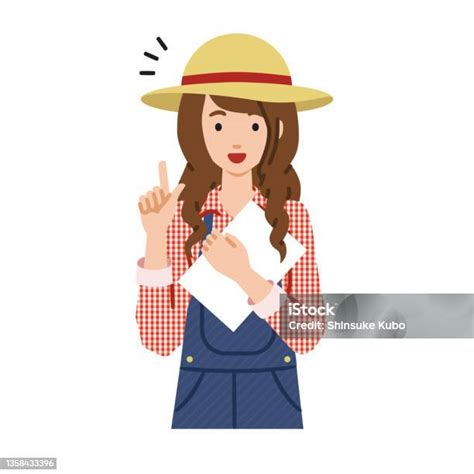 포인팅 핸드 제스처로 서있는 아이디어를 얻는 농부 여성 원예에 대한 스톡 벡터 아트 및 기타 이미지 원예 학습 가리키기
