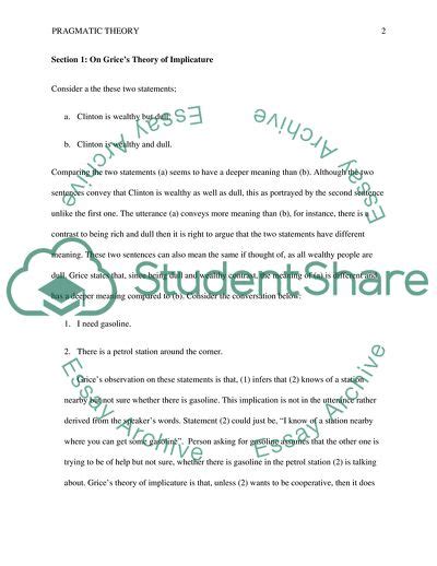 Pragmatic Theory Grices Theory Of Implicature Assignment Example Topics And Well Written