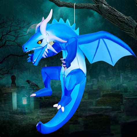Syncfun 5 Ft Halloween Inflatable Ice Dragonblue Hanging Flying Dragon