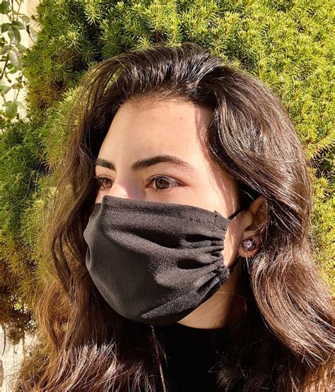 Black Spandexnylon Face Mask With Adjustable Strings And Nose Etsy