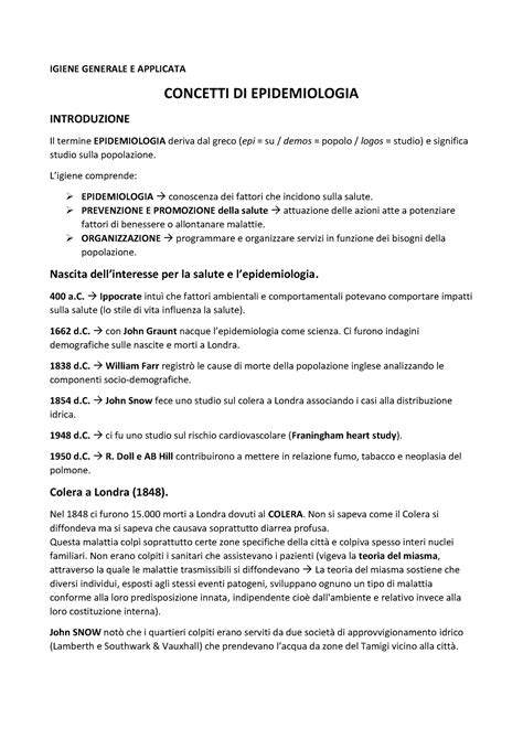 Appunti Secondo Argomento Igiene Generale E Applicata Concetti Di