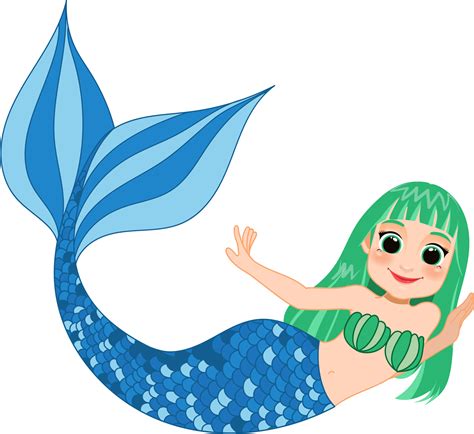 Cartoon Character With Cute Mermaid Princess With Colorful Hair And