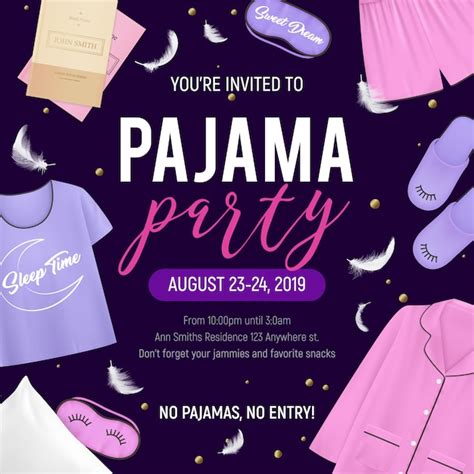 Gekleurde Pyjama Party Poster Met Je Bent Uitgenodigd Voor Pyjama Party No Pyjama No Party