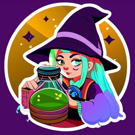 Premium Vector Witch Preparing A Potion Hand Drawn Cartoon Sticker