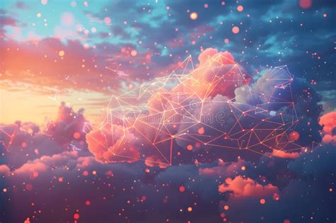Abstract Cloud Computing Network At Sunset Ai Generated Stock Illustration Illustration Of