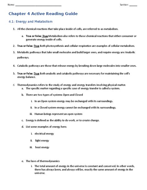 Chapter 4 ARG N A Chapter 4 Active Reading Guide 4 Energy And