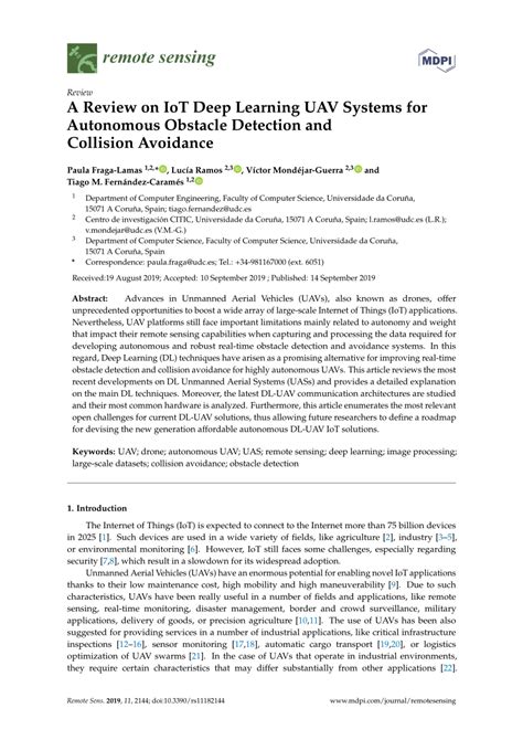 Pdf A Review On Iot Deep Learning Uav Systems For Autonomous Obstacle