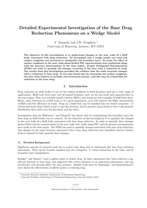 Pdf Detailed Experimental Investigation Of The Base Drag Reduction