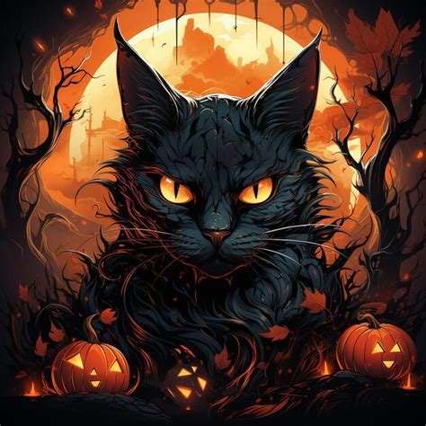 Premium Ai Image There Is A Black Cat Sitting In Front Of A Full Moon