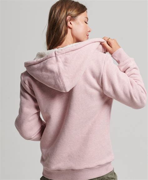 Womens Essential Borg Lined Zip Hoodie In La Soft Pink Marl