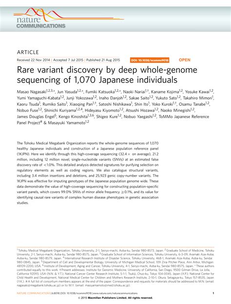 Pdf Rare Variant Discovery By Deep Whole Genome Sequencing Of 1070 Japanese Individuals