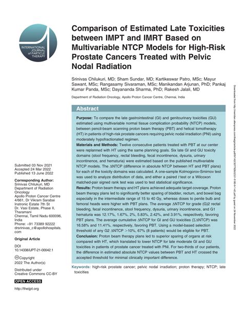 Pdf Comparison Of Estimated Late Toxicities Between Impt And Imrt Based On Multivariable Ntcp