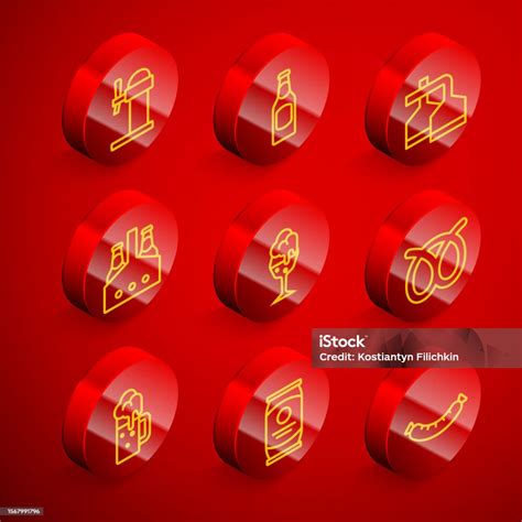 세트 라인 디스펜서 맥주 맥주병 양조 과정 병 팩 유리 프레첼 나무 머그잔 및 캔 아이콘 벡터 0명에 대한 스톡 벡터 아트 및 기타 이미지 Istock