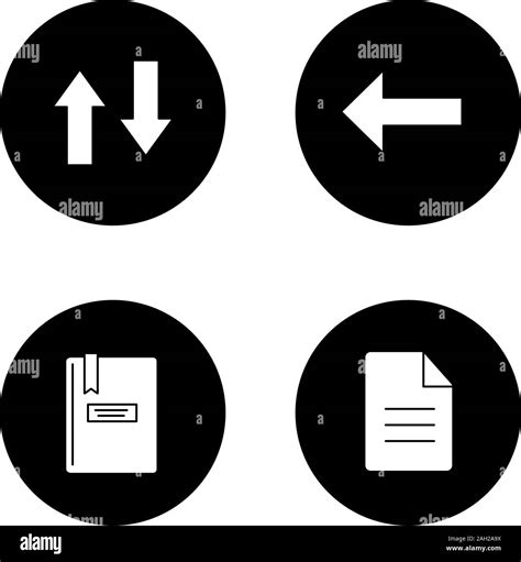 UI UX Glyph Icons Set Vertical Swap Back Arrow Notepad File Vector White Silhouettes