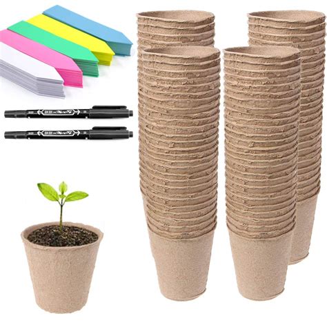 Abimars Lot de Pots de semences en Fibre biodégradable cm pour semis avec étiquettes